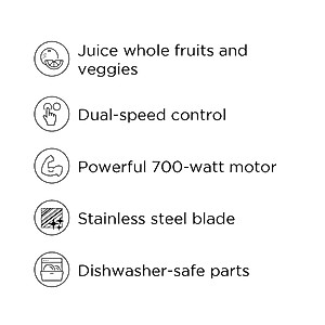 Chefman 2-Speed Electric Juicer, Extra-Wide Feeding Tube for Whole Fruits, Make Nutritious Vegetable and Green Juice, Detachable 1-Quart Pitcher, Built-in Foam Separator, Dishwasher-Safe Parts