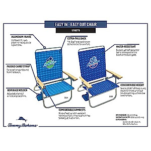 Tommy Bahama 4-Position Easy Out Folding Beach Chair, 2-Pack, Blue