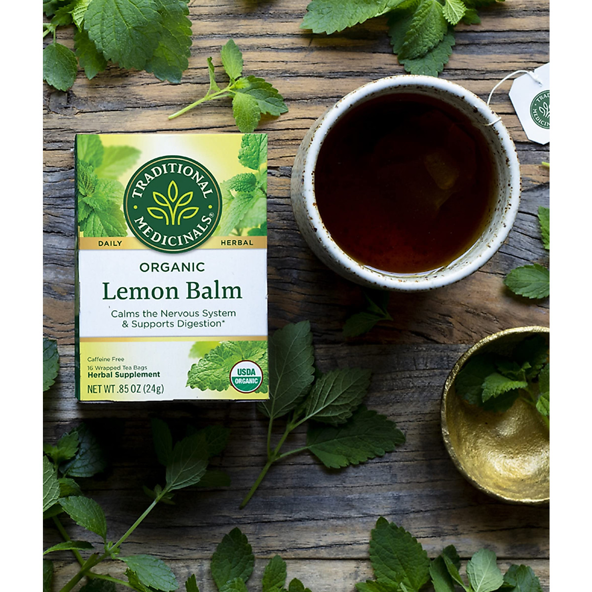 Traditional Medicinals Organic Lemon Balm Herbal Tea, Calming and Supports Digestion, (Pack of 3) - 48 Tea Bags Total