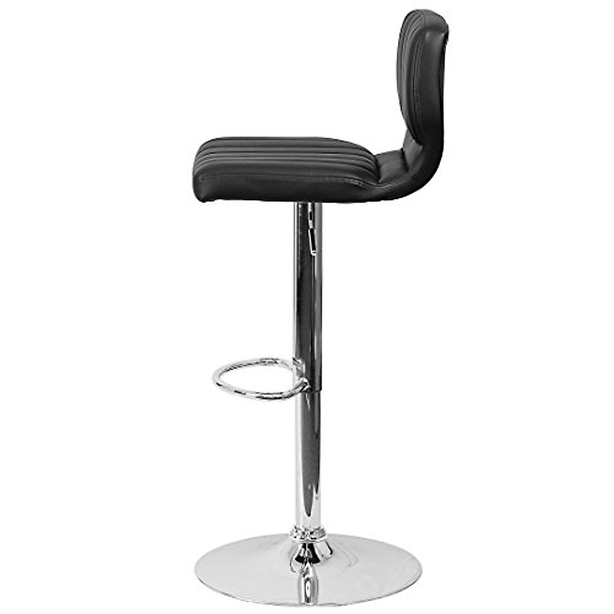 KLS Modern Barstools Adjustable Hydraulic 360 Degree Swivel Stable Steel Frame Padded Vinyl Cushion Low Back Seat Design Dining Chair Pub Stool - Set of 2 Black # 1969