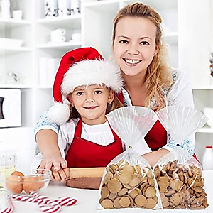 Bosose 100 Pcs 6 in x 10 in Clear Flat Cello Cellophane Treat Bags with 4.8" Twist Ties Mix Colors - Good for Bakery, Cookies, Candies,Dessert