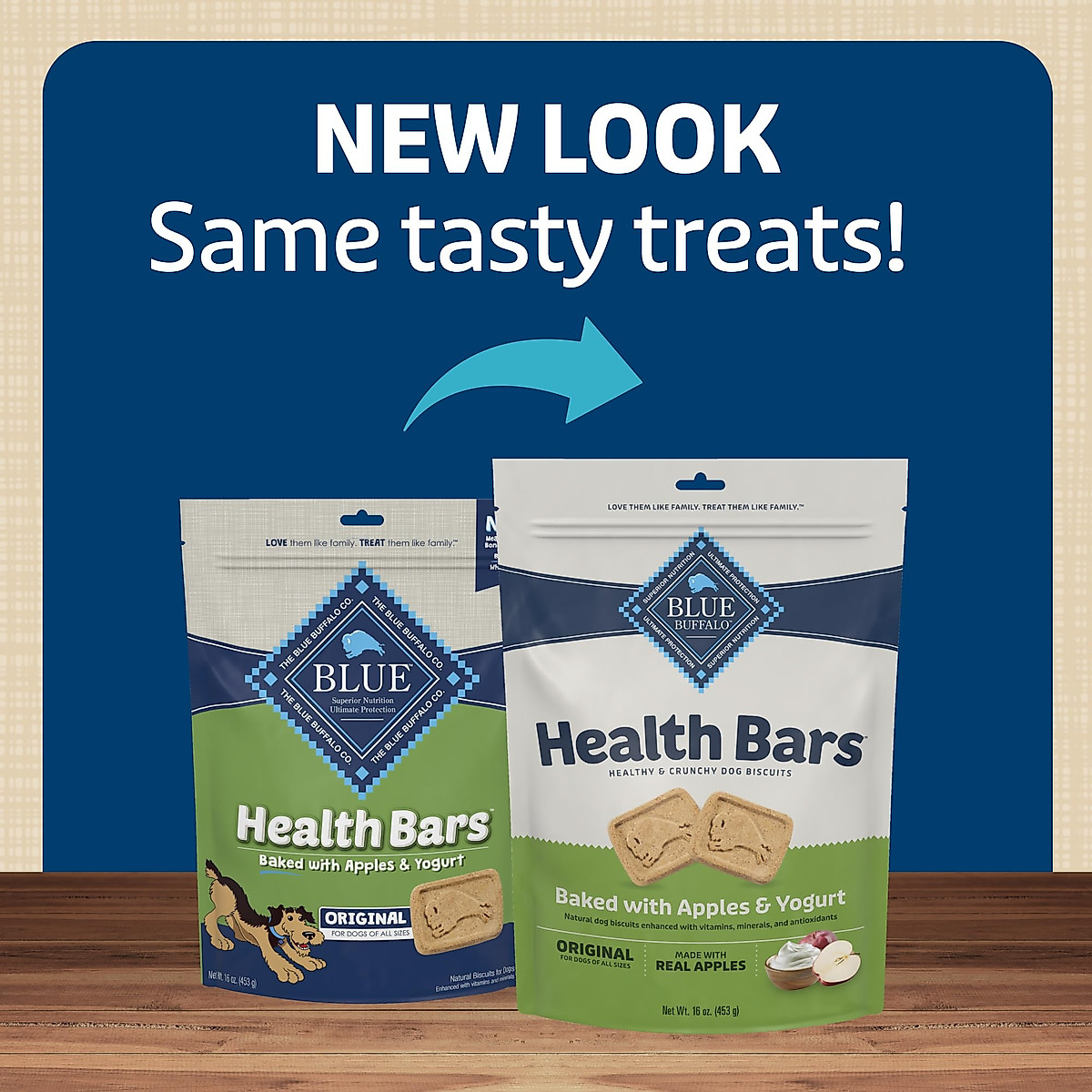 Blue Buffalo Health Bars Natural Crunchy Dog Treats Biscuits, Apple & Yogurt 16-oz Bag