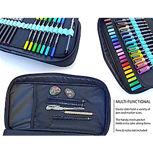 TOOLI-ART Marker & Pen Carrying Case -120 Slots, Canvas, Extra Pockets, Trolley Sleeve, Removable Shoulder Strap, For Most Markers (up to 15mm Diameter), Lipstick, Etc. Black