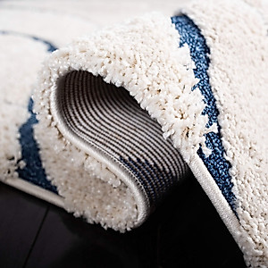 SAFAVIEH Florida Shag Collection Area Rug - 9'6" x 13', Cream & Blue, Non-Shedding & Easy Care, 1.2-inch Thick Ideal for High Traffic Areas in Living Room, Bedroom (SG471-1165)