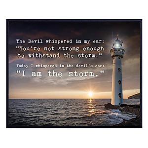 The Devil Whispered I Am The Storm - Lighthouse Wall Decor - Motivational Wall Art - Office Wall Decor - Encouragement Gifts - Encouraging Wall Decor - Entrepreneur Gifts - Inspirational Quotes