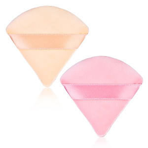 Molain 2 Pieces Triangle Powder Puff Makeup Puff Velvet Face Body Powder Puff Cosmetic Foundation Blender Sponge for Loose Powder Body Powder Makeup Tool (Nude&Pink)