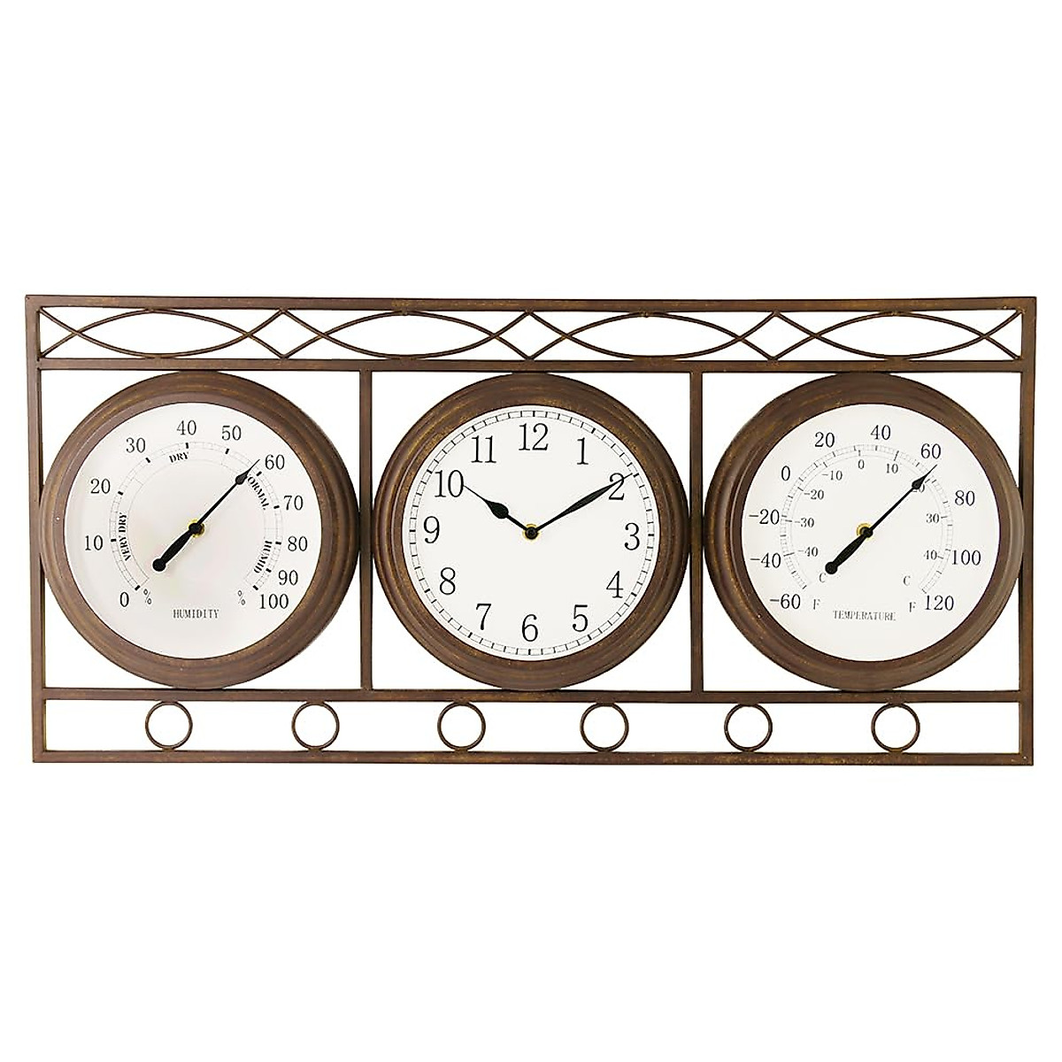 BESTIME 66285A Three-in-one Metal Wall Clock.Thermometer,Hygrometer,Weatherproof,Indoor,Outdoor,Weather Resistant.Whether Industrial,Country,Rustic.