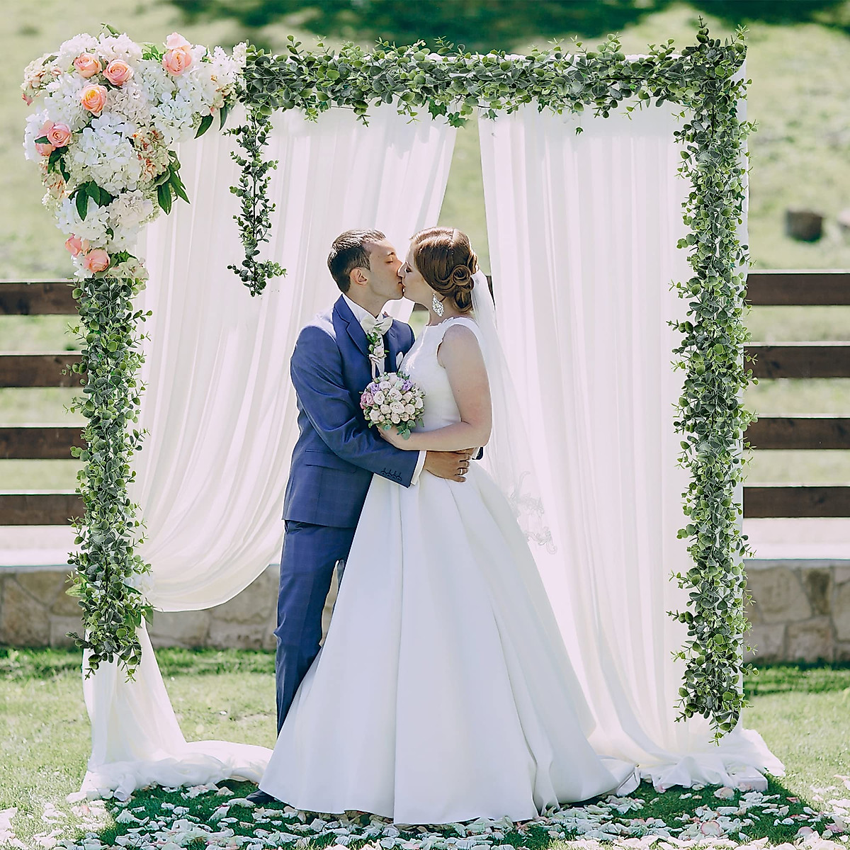 Sggvecsy Artificial Eucalyptus Garland 4 Pack Fake Eucalyptus Greenery Garland Faux Hanging Plants Artificial Vines, 5.6 Feet/Strand for Wedding Backdrop Arch Wall Table Party Outdoor Festival Decor