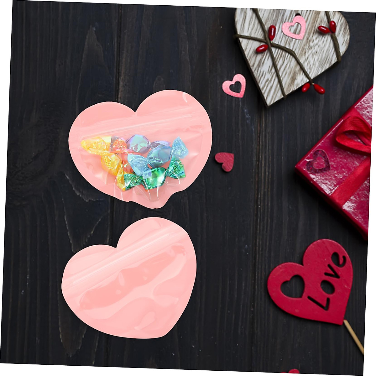 50 Pcs Heart Shaped Heart Shaped Bags Valentine Bag Heart Food Self Sealing Bags Heart Self Sealing Bags for Trinket Small Heart Shape Self Sealing Bags