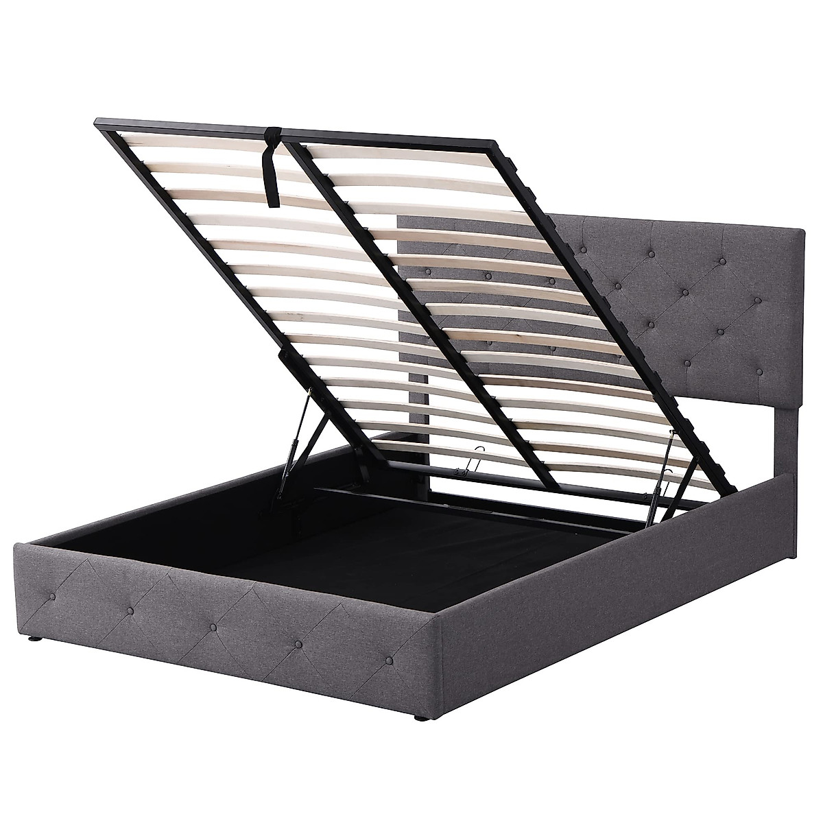 FANYHOME Queen Size Upholstered Platform Bed Frame with Storage, Queen Bed Frame with Gas Lift Up Storage, Wooden Queen Storage Bed with Tufted Headboard and Hydraulic Storage System,Grey