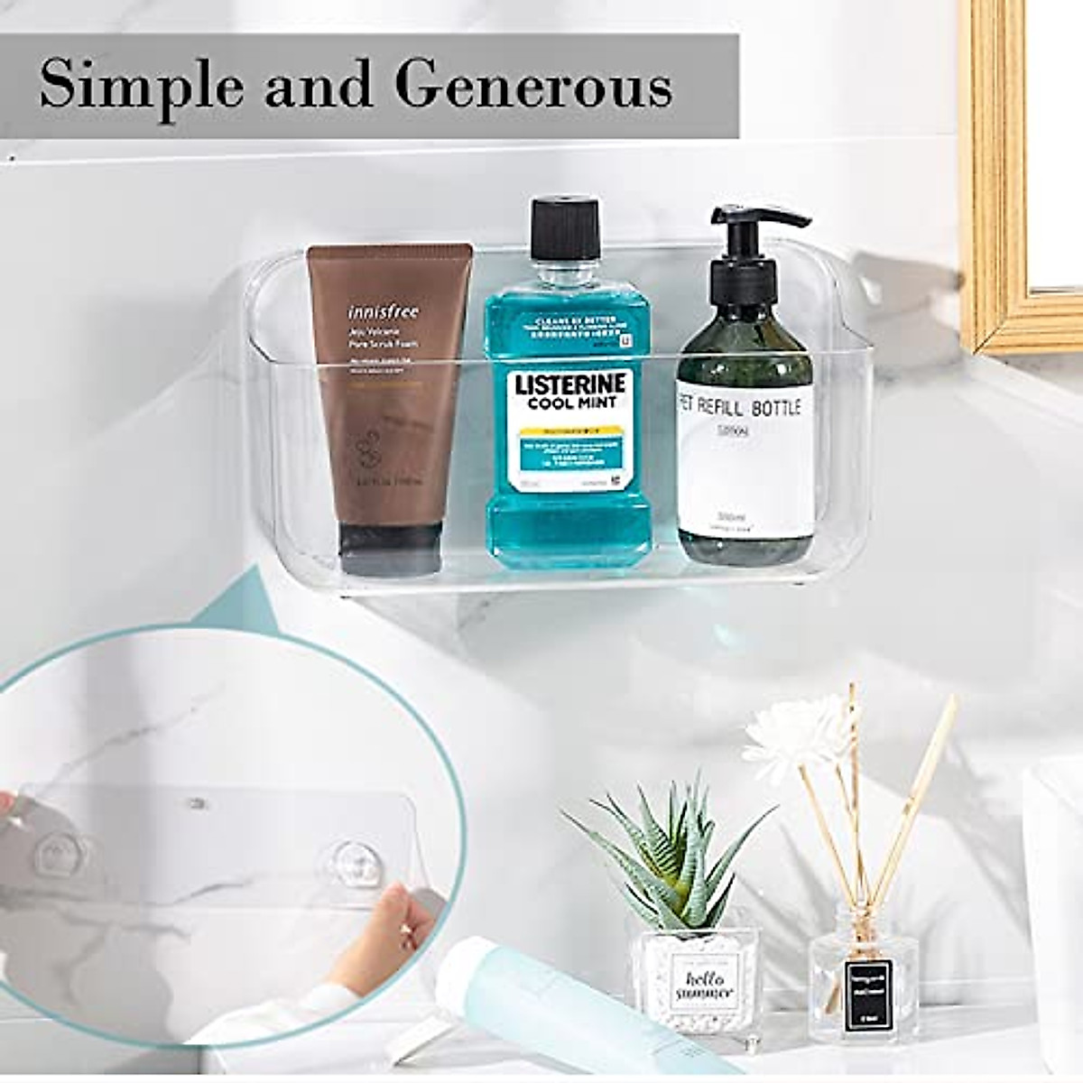 Cabinet Door Organizer Acrylic Adhesive Shelf Wall Mounted Storage, Small Wall Organizer Without Drilling, Automatic Draining Sink Caddy for Kitchen, Bathroom, Shower, Laundry, Camper, Utility Room