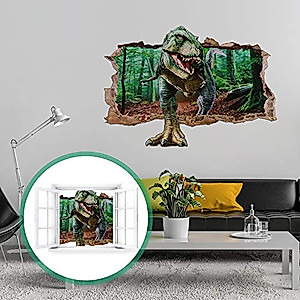 2 Sheets Dinosaur Wall Decals Dinosaur Forest Wall Stickers Self Adhesive 3D Smashed Wall Arts Removable Wall Mural Decals for Kids Nursery Bedroom Living Room (Jumping Dinosaurs)