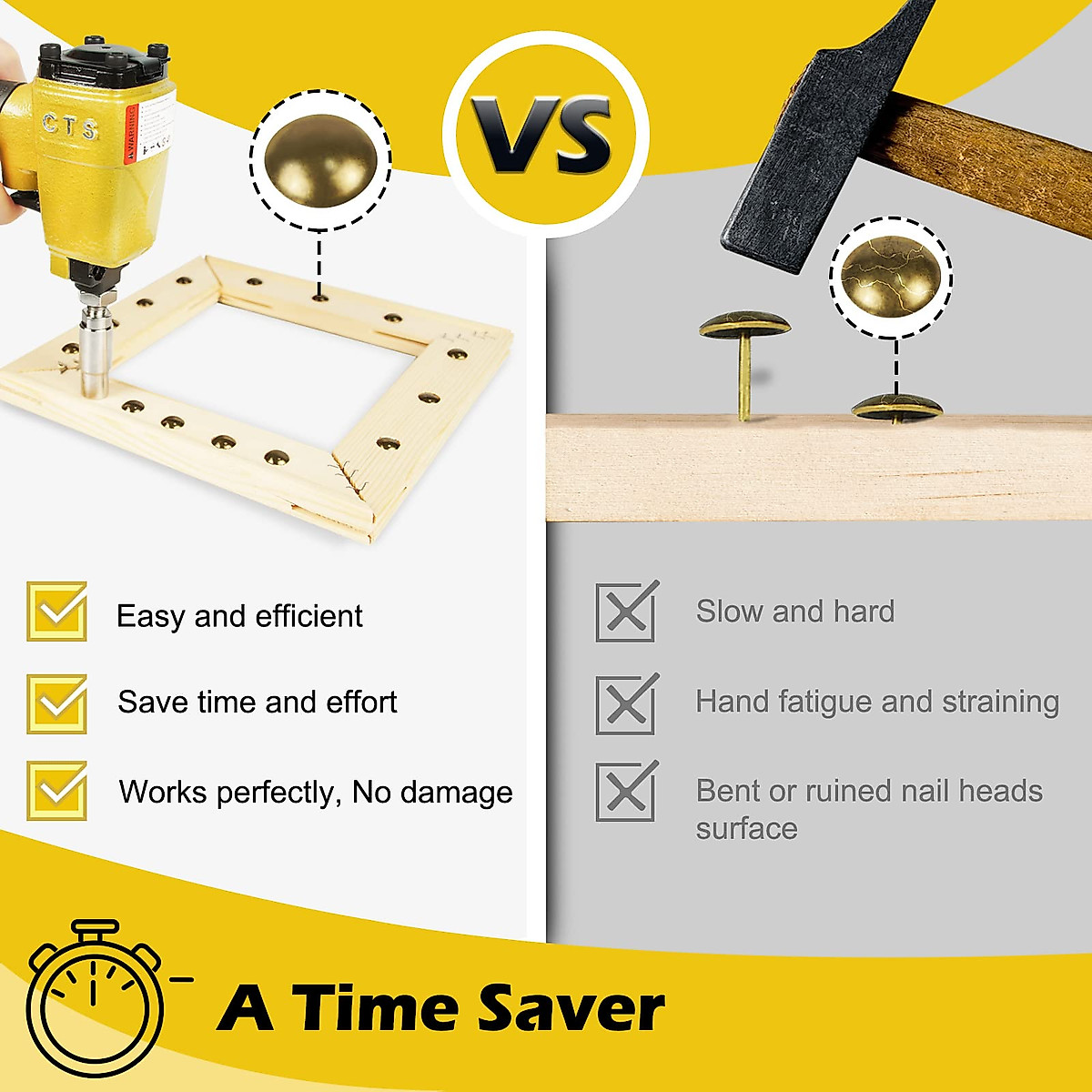 CTS 1170 Pneumatic Upholstery Decorative Tack Nail Gun, 7/16" (11.7mm) Head Diameter Air Finish Deco Nailer for Furniture, Home Decor (7/16-Inch Deco Nailer (11.70mm))