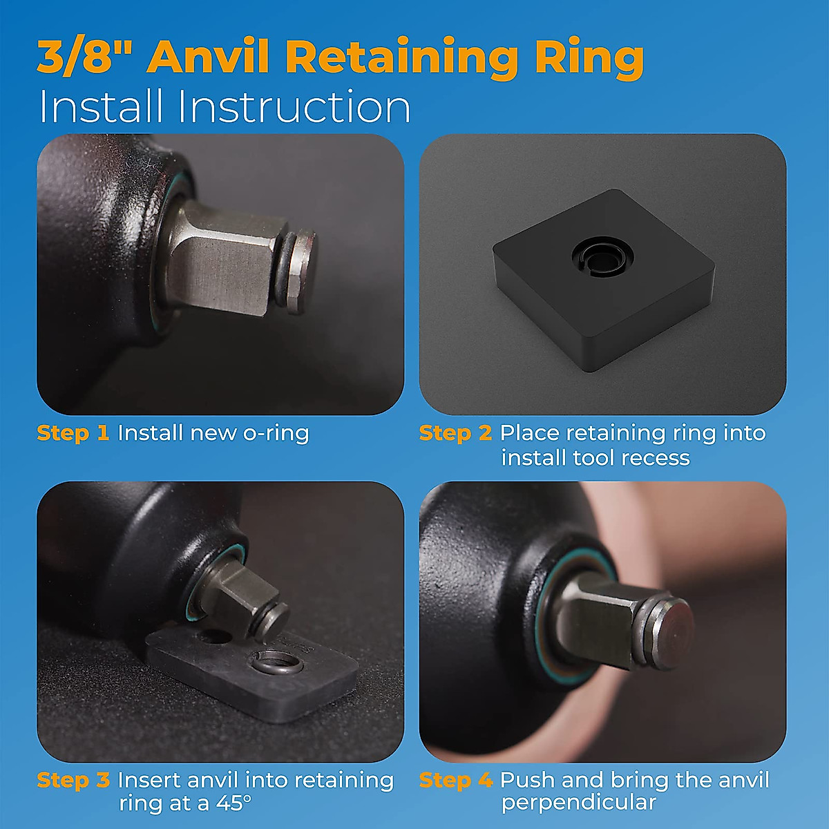 3/8" Impact Retaining Ring Fits Milwaukee 3/8 Impact Friction Ring Clip with O-Ring,Impact Hog Ring Replacement for Milwaukee Type Wrenches, Impact Wrench Tool Parts(12 Sets)