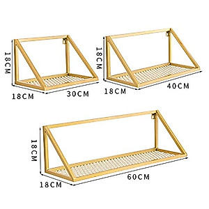 PIBM Stylish Simplicity Shelf Wall Mounted Floating Rack Shelves Simple Iron Art Bedroom Bookshelf Storage,3 Sizes,2 Colours, Metallic , ABC Combination