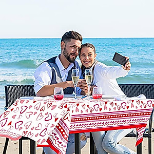 FANCY LAND Valentine Tablecloth 3 Pack Heart Red Plastic Party Decorations 54 X 108 Table Cover