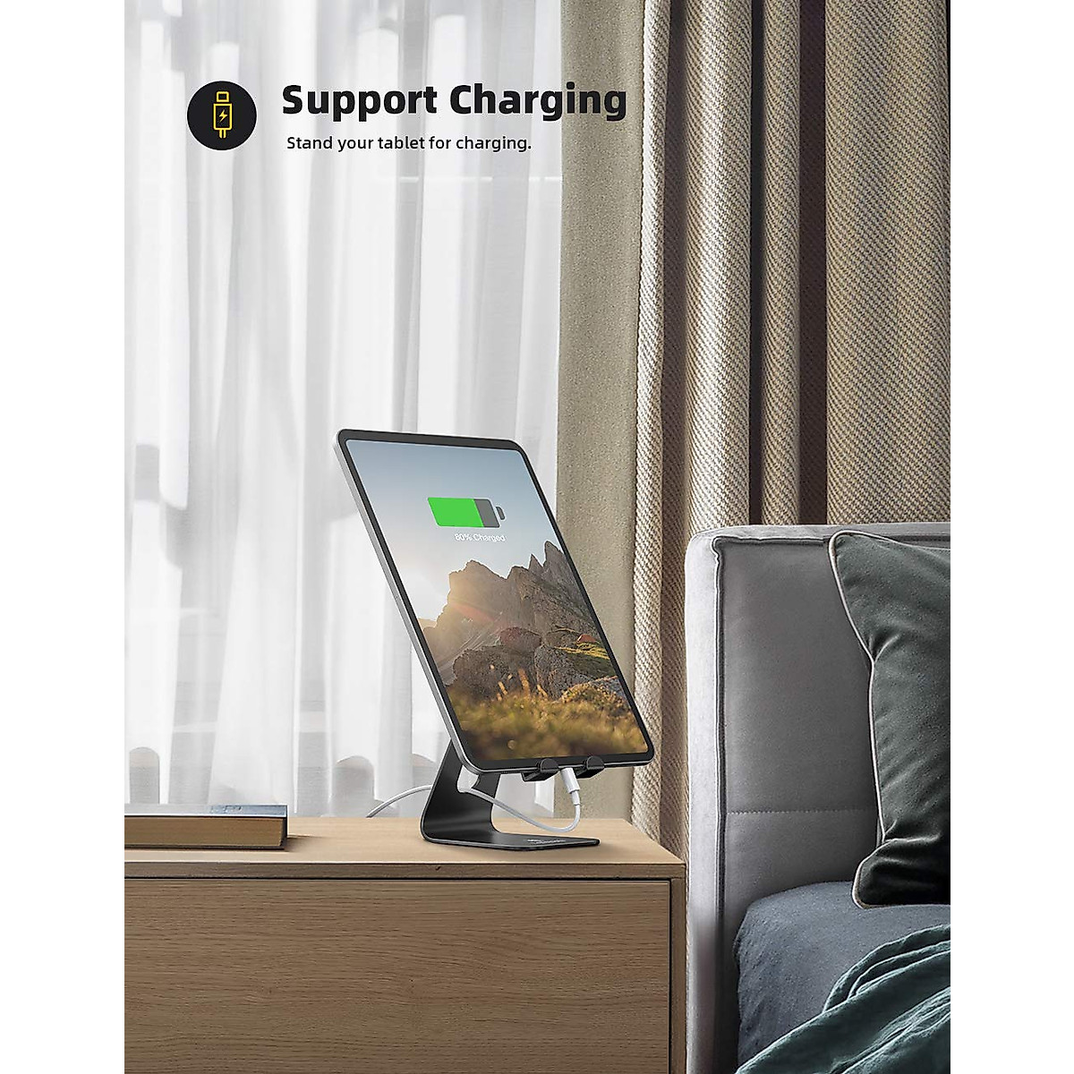 Lamicall Tablet Stand, Tablet Holder for Desk - Multi-Angle Adjustable Tablet Desktop Dock Cradle, Compatible with iPad Pro 11, 12.9, Air, Mini, Fire HD, Galaxy Tab, and Other 4-13" Tablets, Black