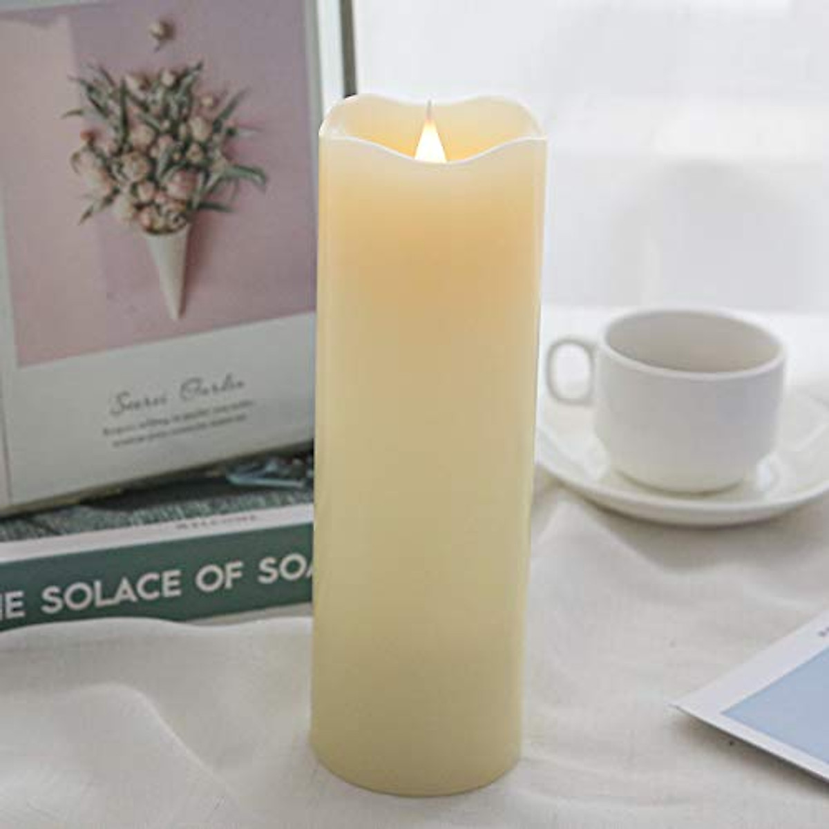 GiveU 3D Moving Flame Led Candle With Timer, Battery Operated Flameless Candle, 3x9 Inch, Ivory