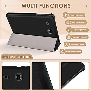 DETUOSI Slim Case for Samsung Galaxy Tab E 9.6" 2015 (SM-T560/ T567), Galaxy Tab E 9.6 inch Tablet Case, Tri-fold Folio PU Leather Protective Case for Galaxy Tab E 9.6" Cover, SM-T560NU Case #Black