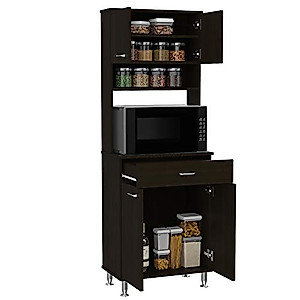 Helis 60 Kitchen Pantry 66,5" H with Microwave Shelf, Two Storage Cabinets, Black