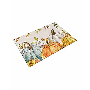 Thanksgiving Fall Outdoor Rug for Patio/Deck/Porch, Non-Slip Area Rug 6x9 Ft, Orange Teal Grey Pumpkin Maple Leaf Rustic Indoor Outdoor Rugs Washable Area Rugs, Reversible Camping Rug Carpet Runner