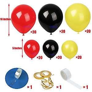 Latex Balloons 120 pcs,Red Black yellow Balloons, Birthday, Wedding, Baby Shower, Party Decoration (Red black yellow)