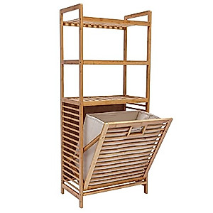 Bamboo Tilt Out Laundry Hamper, 3-Tier Freestanding Clothes Basket Storage Laundry Shelf for Laundry Room Bathroom Bedroom, 19.7"L*11.8"W*46.9"H