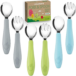 CHILLOUT LIFE Toddler Utensils, Kids Silverware with Silicone Handle, Stainless Steel Metal Toddler Forks and Spoons Safe Baby Cutlery Set for Self Feeding BPA Free Dishwasher Safe