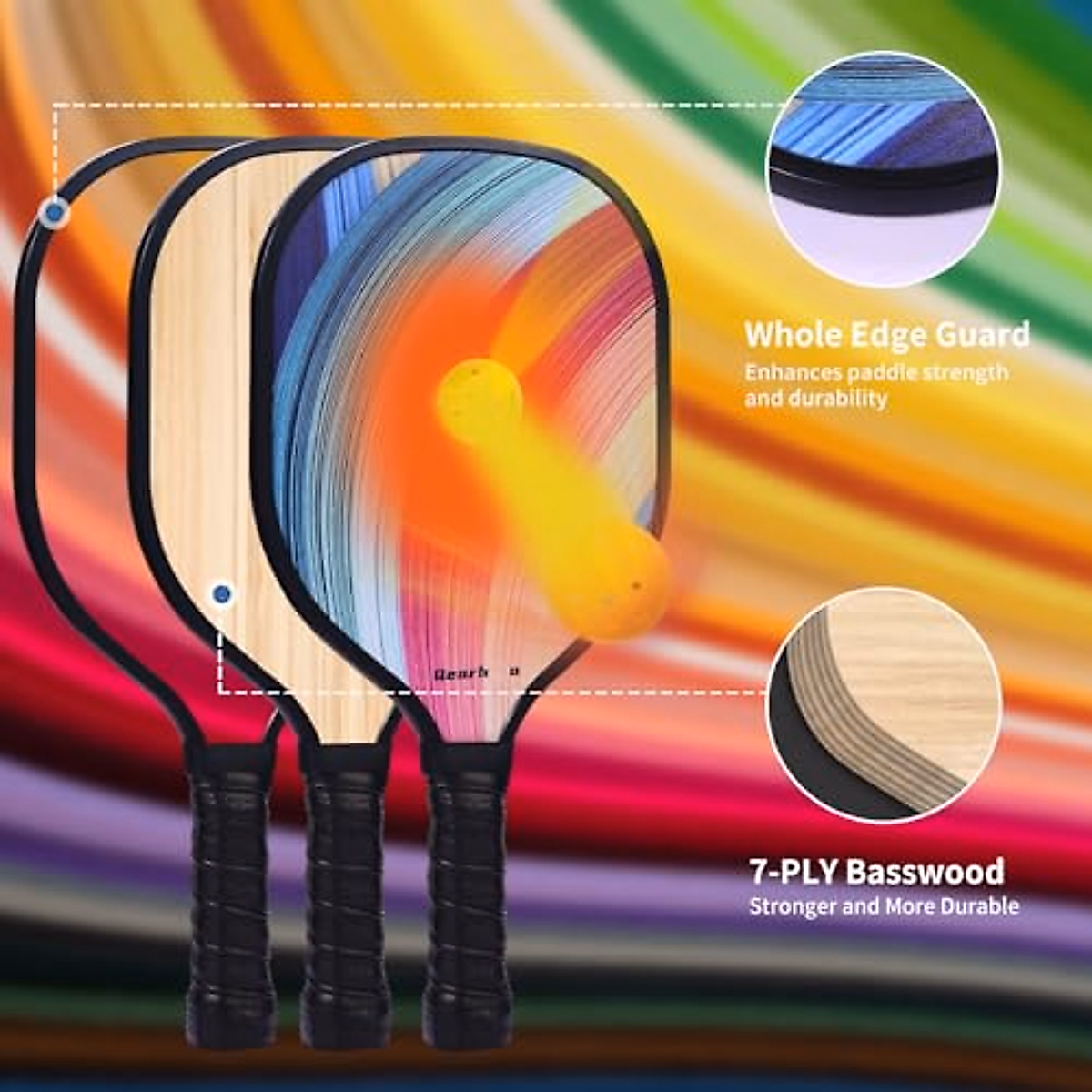 Pickleball Paddles Set of 4, Pickleball Rackets Honeycomb Core Pickleball Set Includes 4 Pickleball Paddles+4 Pickleball Balls+1 Bag (Wood)