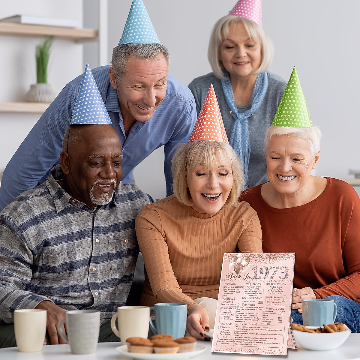 Vlipoeasn Pink 51st Birthday Anniversary Table Decoration 1973 Poster for Women, Rose Gold Back in 1973 Table Sign with Stand, 51 Year Old Birthday Party Centerpieces Gift Supplies