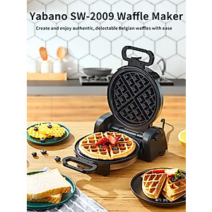 Waffle Maker, Yabano Belgian Waffle Iron with 180°Rotating Design, Non-Stick Plate, Cool Touch Handle, 1080W Fast Heating Waffle Machine for Breakfast, Snacks