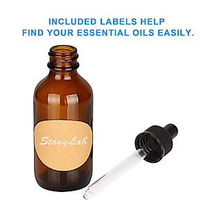 stonylab Amber Glass Dropper Bottle 60ml (2 oz) 4 Pack, Brown Empty Glass Bottle with Glass Dropper and Label for Essential Oils Aromatherapy Fragrances