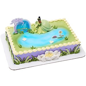 DecoSet® Disney Princess Tiana Cake Topper, 3-Piece Cake Decoration With Tiana And Frog Figurine, Water Lily Pic, And Background Scenery Pic