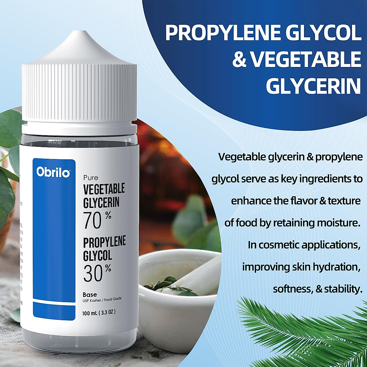100 mL (3.3 oz.) 70/30 Blend Vegetable Glycerin (VG) & Propylene Glycol (PG), Pure USP Kosher, Food Grade, DIY