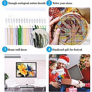 Peacock Stamped Cross Stitch Kits - Colorful 11CT Printed Easy Pattern Needlepoint Kits Embroidery Crafts for Adults Beginners Gift 12x16 Inch