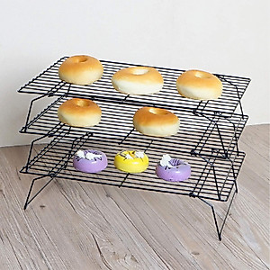 Cooling Rack, Lainrrew 3 Tier Stackable Baking Rack Stainless Steel Wire Cooking Rack for Cooking Roasting Cooling, Collapsible & Foldable, Dishwasher & Oven Safe