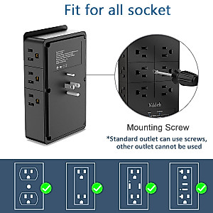 Multi Plug Outlet Extender Nikleb, Surge Protector 12 Outlets, Wall Plug with 2 USB+ USB C Ports Total 3.1A, Charger Blocks Wall Mount, Outlet Splitter Heavy Duty for Home, Office, Garage Improvement