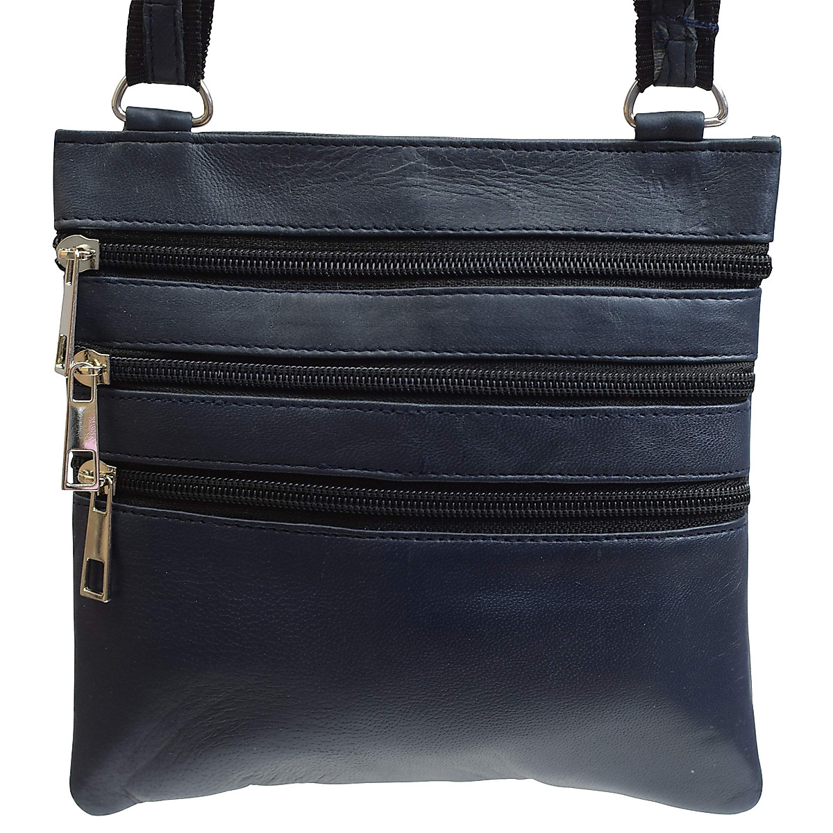 MARSHAL Ladies Genuine Leather Multi-Pocket Shoulder Bag Purse for Womens Colors!!! (Blue)