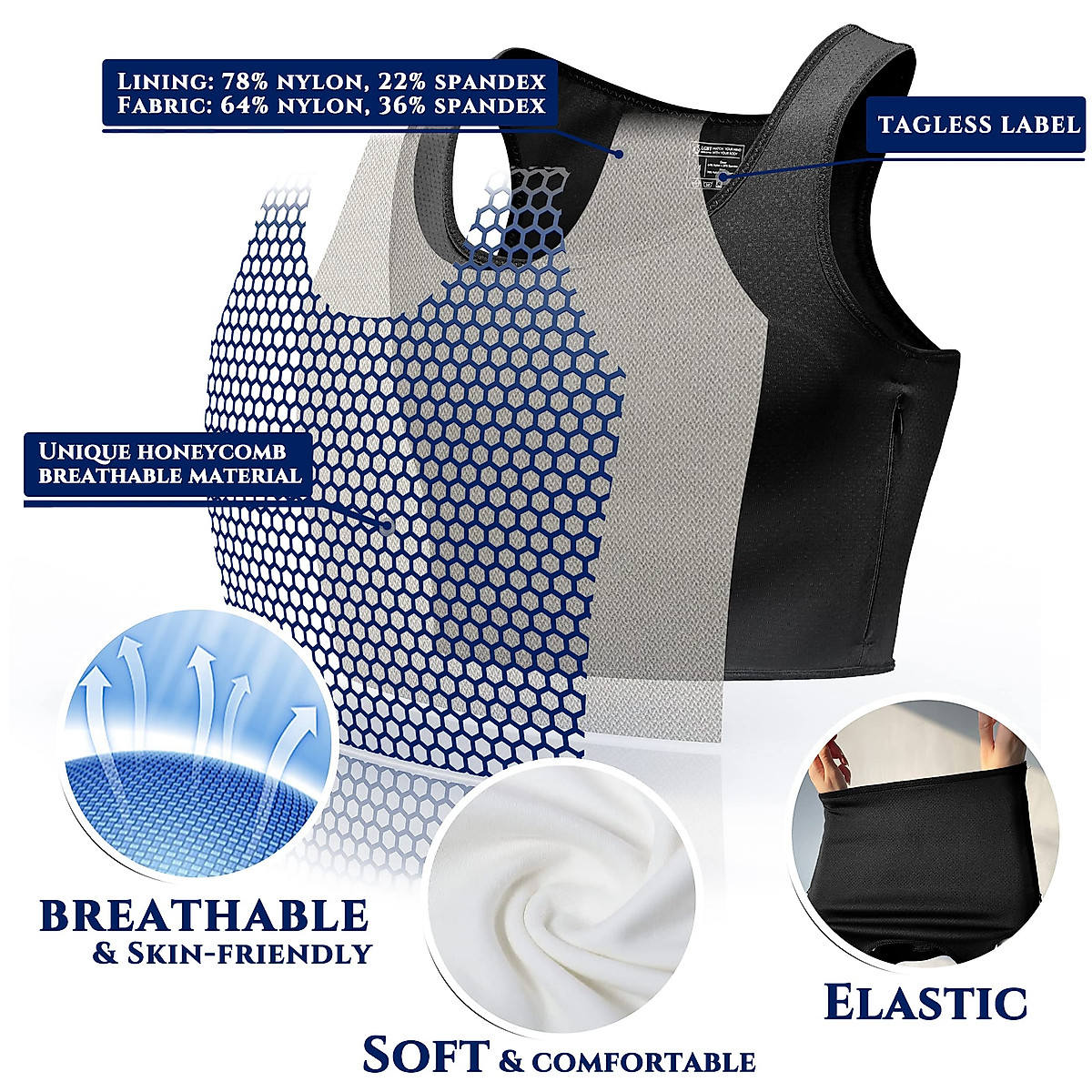 LGBT UNICORNS Chest Binder Trans FTM, Adjustable Bindfree Sizing Design, Skin-Friendly & Breathable Cotton, with Nipple Covers Built-in