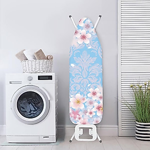 Psesaysky Flowers Iron Board Cover Standard Size Heavy Duty Thick Padding with Hook and Loop Extra Wide Ironing Pad for Table Easy Install Pink