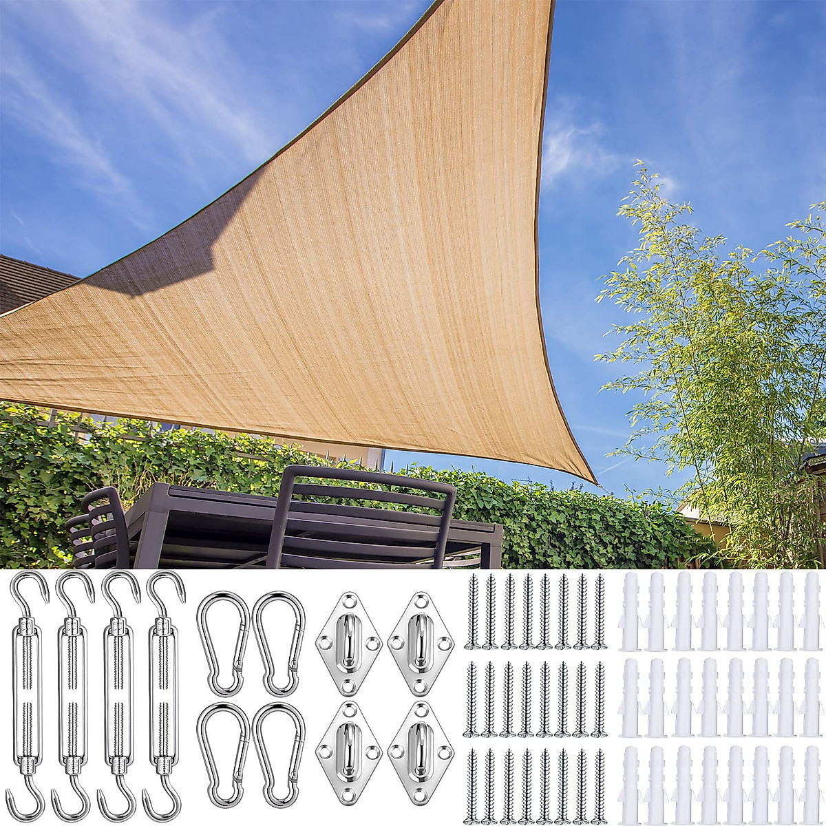 Amylove 12' x 12' x 12' Triangle Sun Shade Sail with 60 Pcs Stainless Shade Sail Hardware Kit Shade Canopy Water Permeable UV Block Cover for Outdoor Backyard