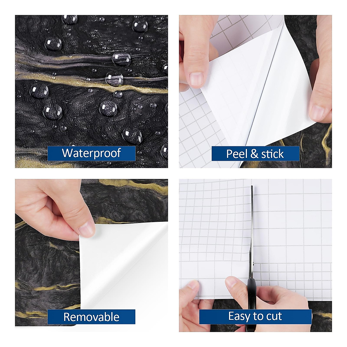 FunStick 24"x200" Black and Gold Liquid Marble Countertop Contact Paper Waterproof Marble Wallpaper Peel and Stick Countertops for Kitchen Wallpaper Self Adhesive Marble Wall Paper for Cabinets Desk