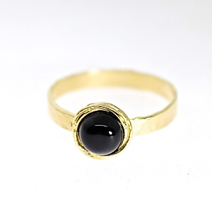 Black stone gold ring, Onyx gold ring, 14k gold plating stone ring band, Stacking stone ring, Small stone gold ring (onyx, 7)
