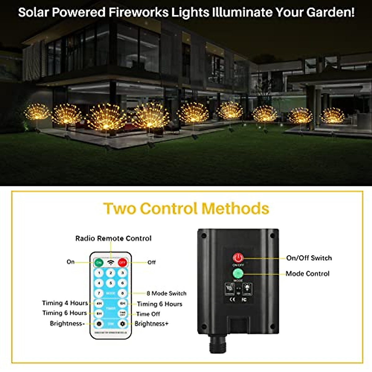 Ryblgled Individual Solar Fireworks Lights Outdoor Waterproof 2 Pack, Each 200 LED Solar Garden Lights Outdoor, 8 Lighting Modes DIY Solar Garden Fireworks Lamps, for Yard Pathway Lawn Landscape