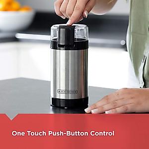 BLACK+DECKER Coffee Grinder One Touch Push-Button Control, 2/3 Cup Bean Capacity, Stainless Steel