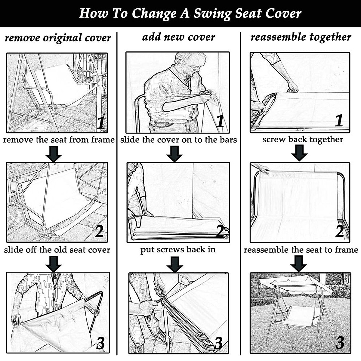 Izzybang 2/3 Seat Patio Swing Cover Chair Bench Replacement Cover for Swing Seat Waterproof Heavy Duty Swing Seat Cover ((L) x (W) 58.26 x 41.33 inch)