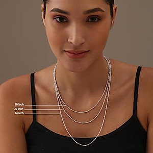 LeCalla 925 Sterling Silver Italian Bead Station Cable Chain Necklace for Women 18 Inches