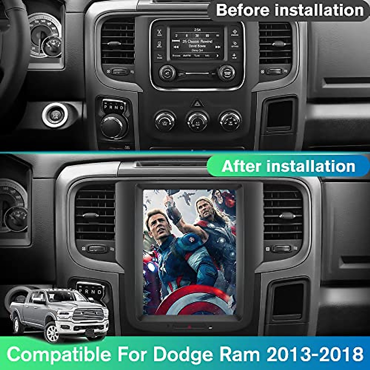 Car Stereo for Dodge Ram 2013-2018 1500 2500 3500, 10.4 Inch T-Style Android System Touch Screen Multimedia Player 4G+64G Built in Carplay Android Auto Navigation WiFi Bluetooth SWC HDMI Output