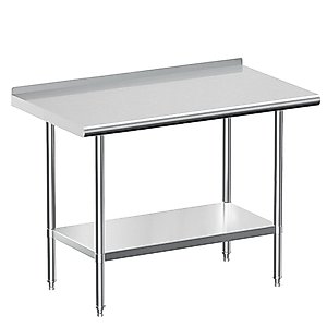 JOPHUN Stainless Steel Work Table with Backsplash, Commercial Table for Prep & Work Table for Restaurant and Home - 24" D x 48" W x 34" H Inches