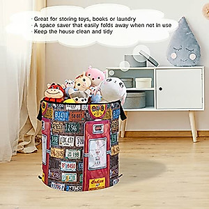 Old American License Pop Up Laundry Hamper Collapsible with Lid Dirty Clothes Hamper Laundry Basket Storage Baskets Organizer for Home, Laundry, Travel